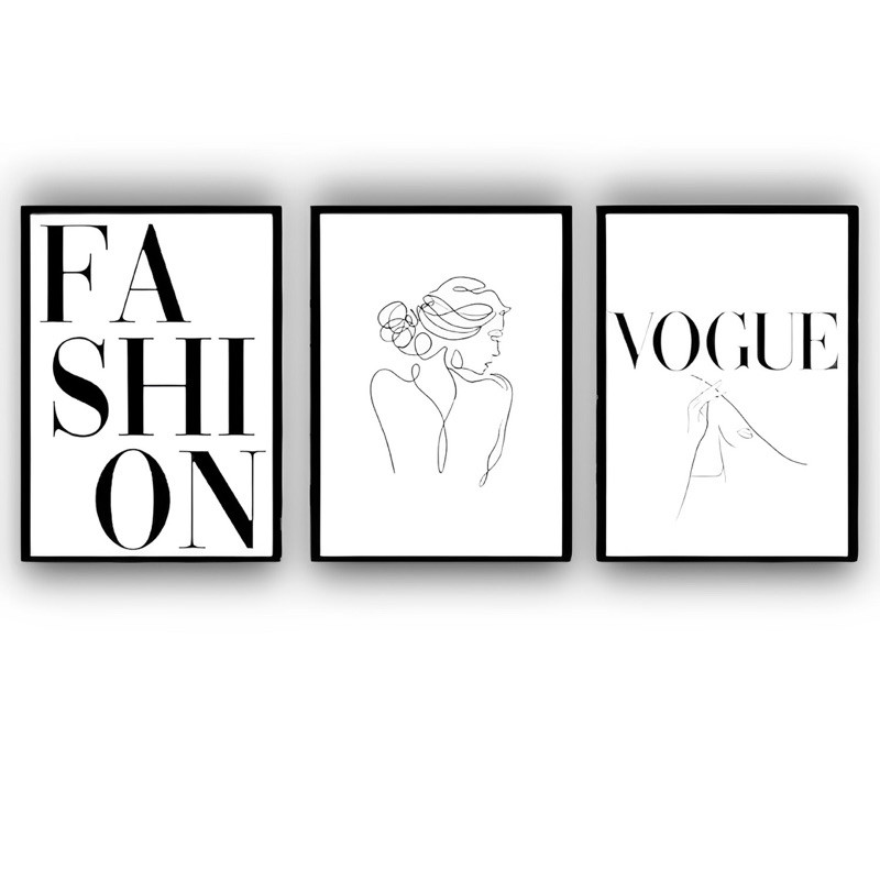 Quadro Decorativo 3 peças 40x60 Fashion Vogue Moda Minimalista 120x60 ...