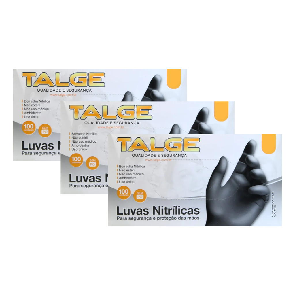 Luva Nitrílica Talge Preta com 100 Uni - Tamanho M | Shopee Brasil