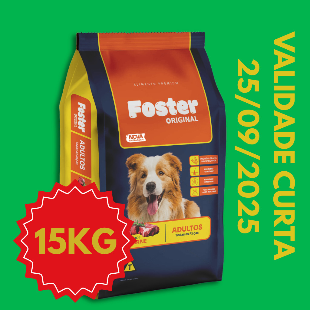 Ração Foster Original Adulto 15kg Todas as Raças Sabor Carne Grão Seco ...