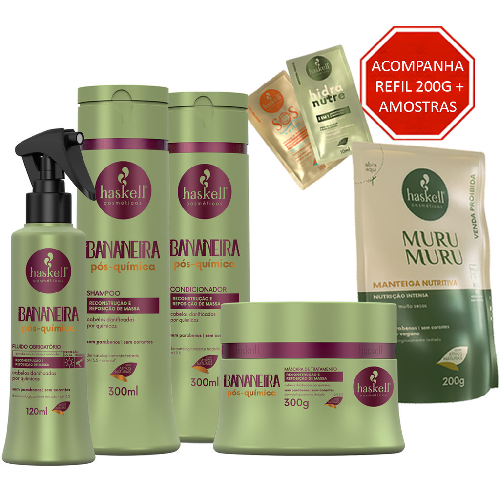 Kit Haskell Bananeira Shampoo Cond Mascara e Fluido 300ml | Shopee Brasil