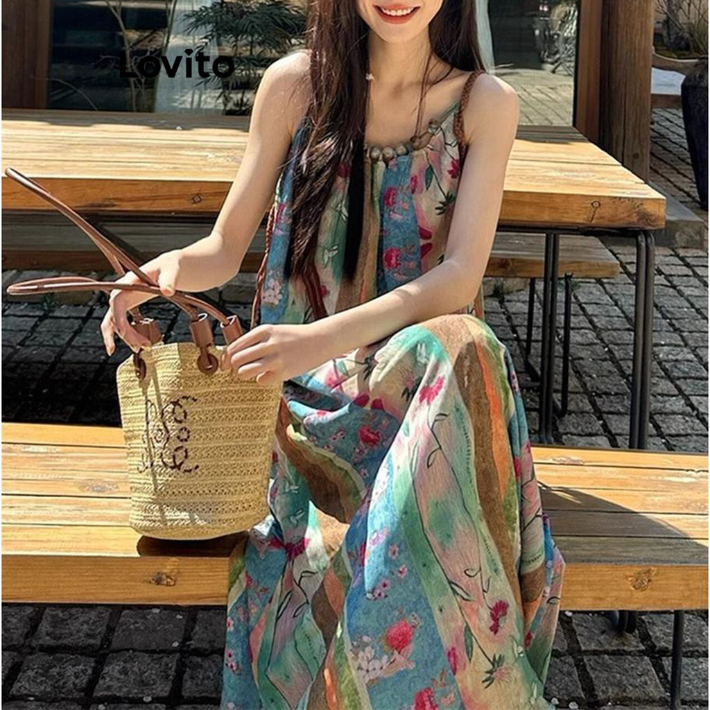 Lovito Vestido casual com estampa tribal com renda para mulheres ...