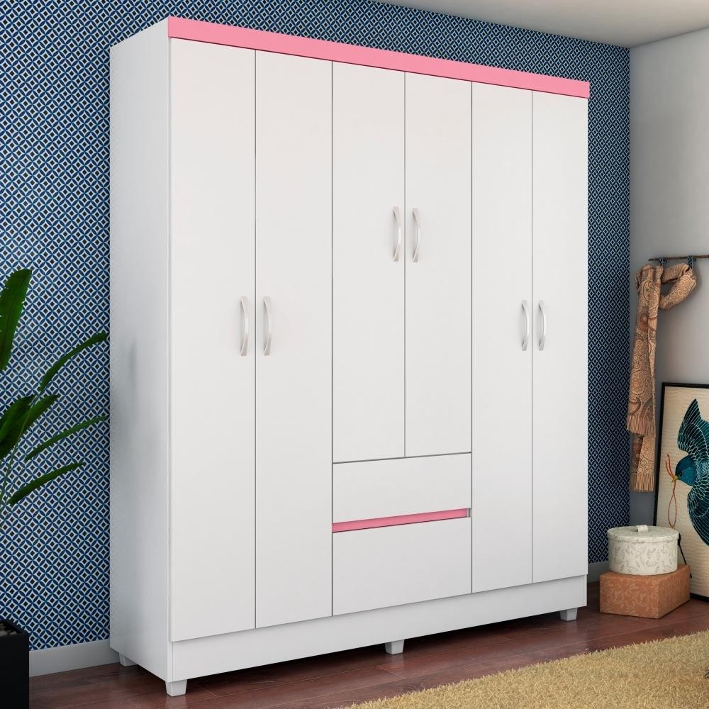 Guarda Roupa 6 Portas Bremen Branco Rosa Branco | Shopee Brasil