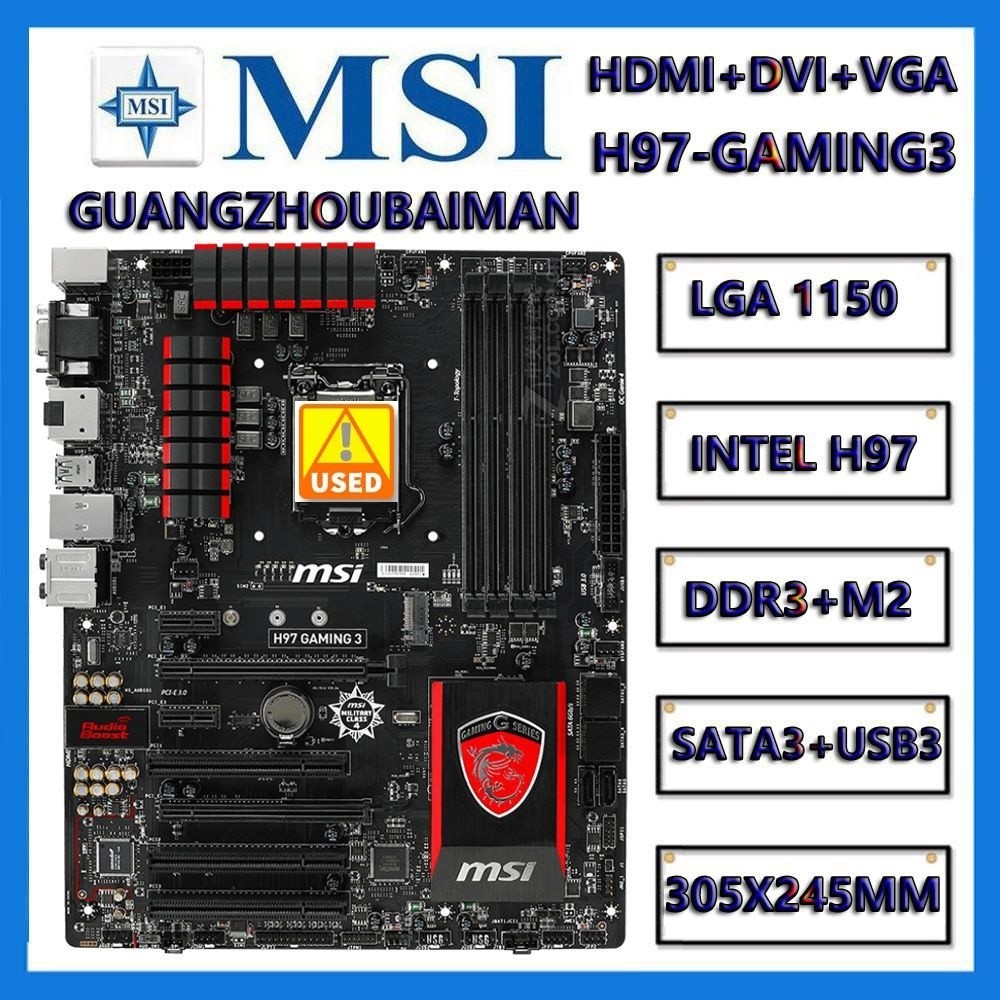 Msi h97/Z97-gaming 3 Jogos 5 Intel lga 1150 Placa-Mãe ddr3 h97 HDMI M ...
