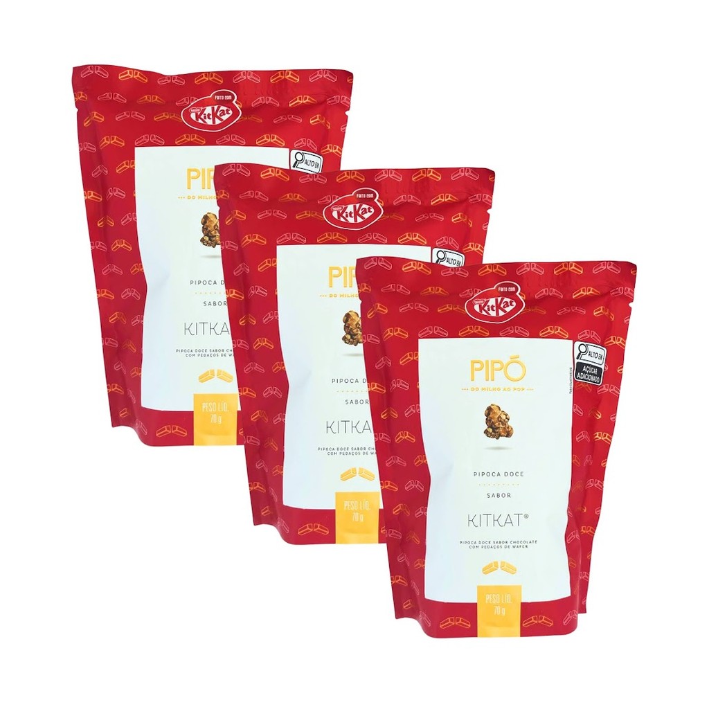 Kit com 3 Pacotes de Pipoca Doce sabor Kitkat de 70g cada - Pipó ...