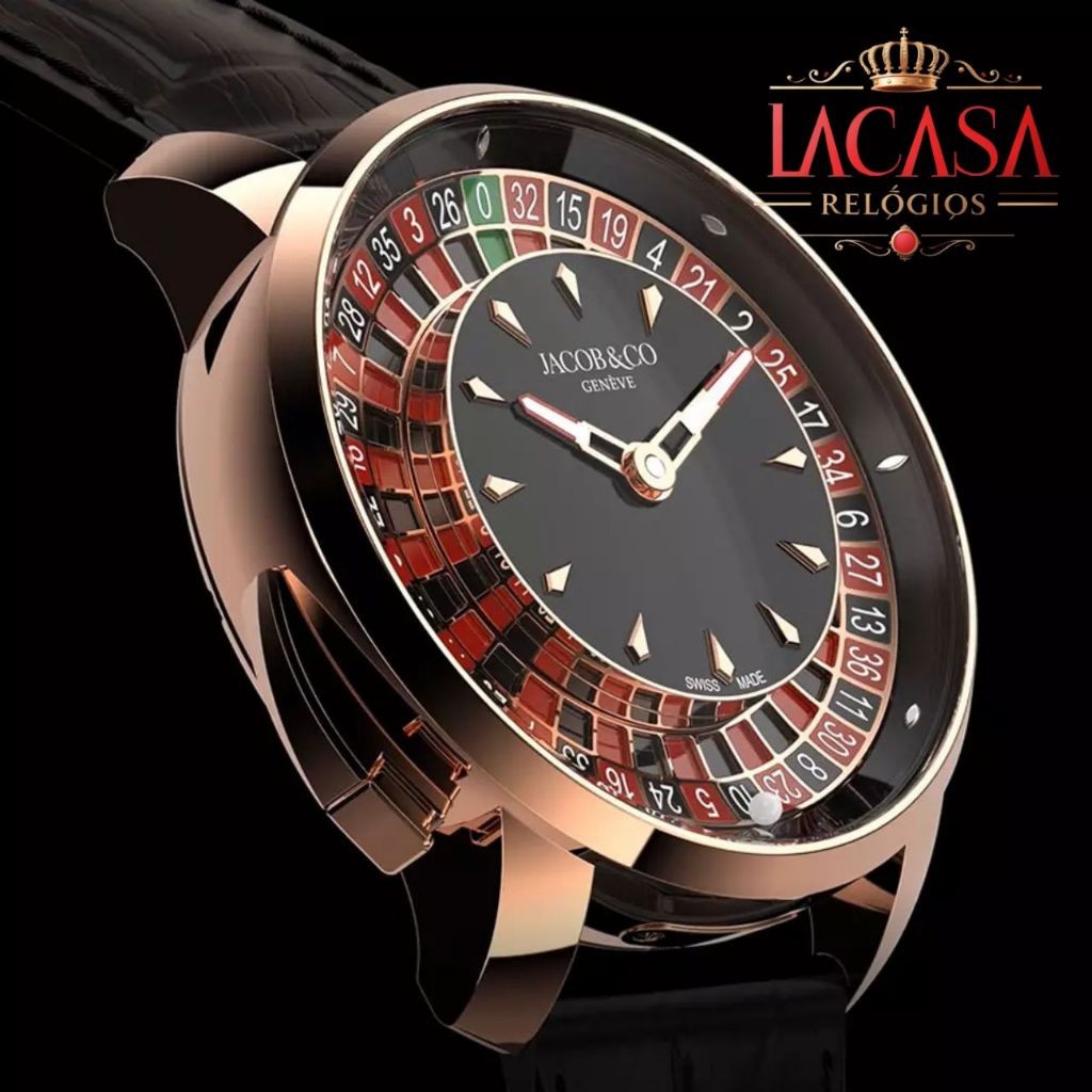 Relógio Masculino de Couro Luxo Roleta Giratória Cassino Jacobco Poker ...