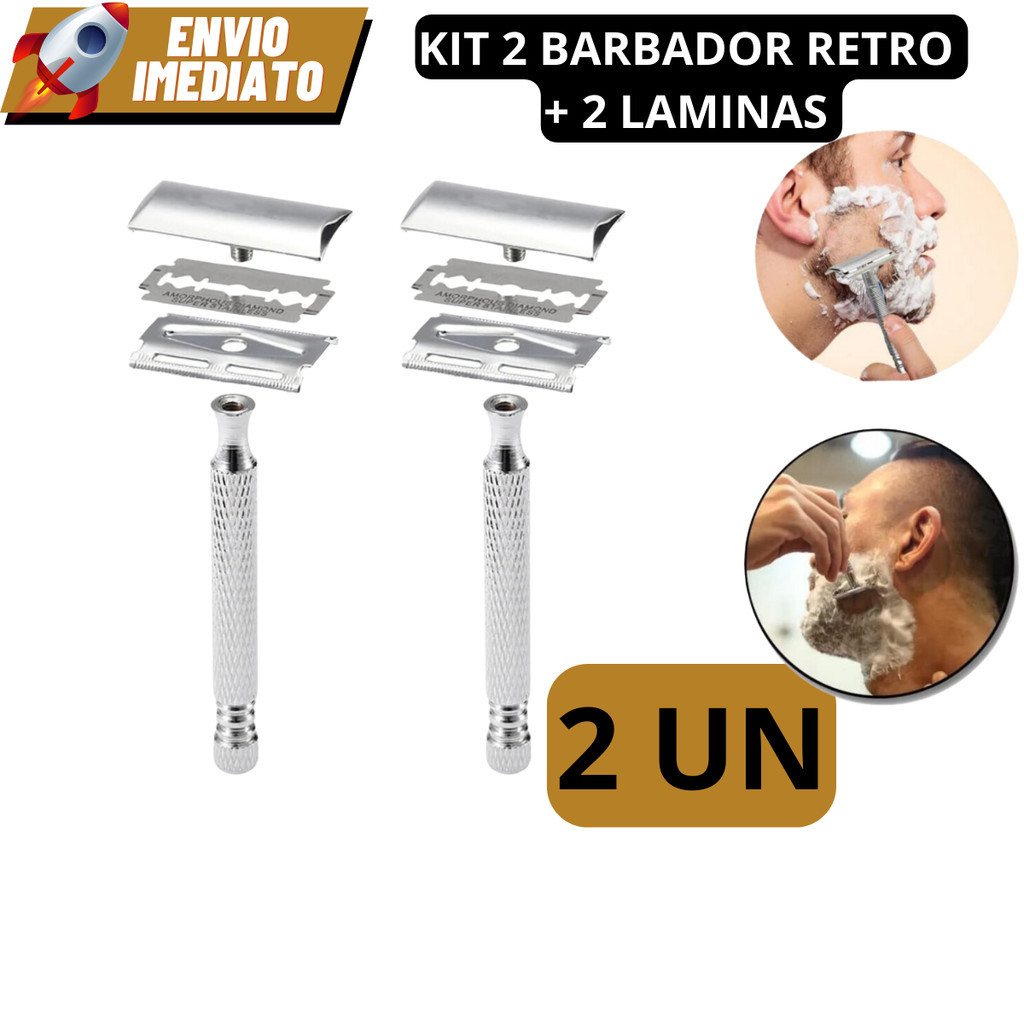 Kit 2 Aparelho De Barbear Articulado Clássico Retrô + 2 Lâminas ...