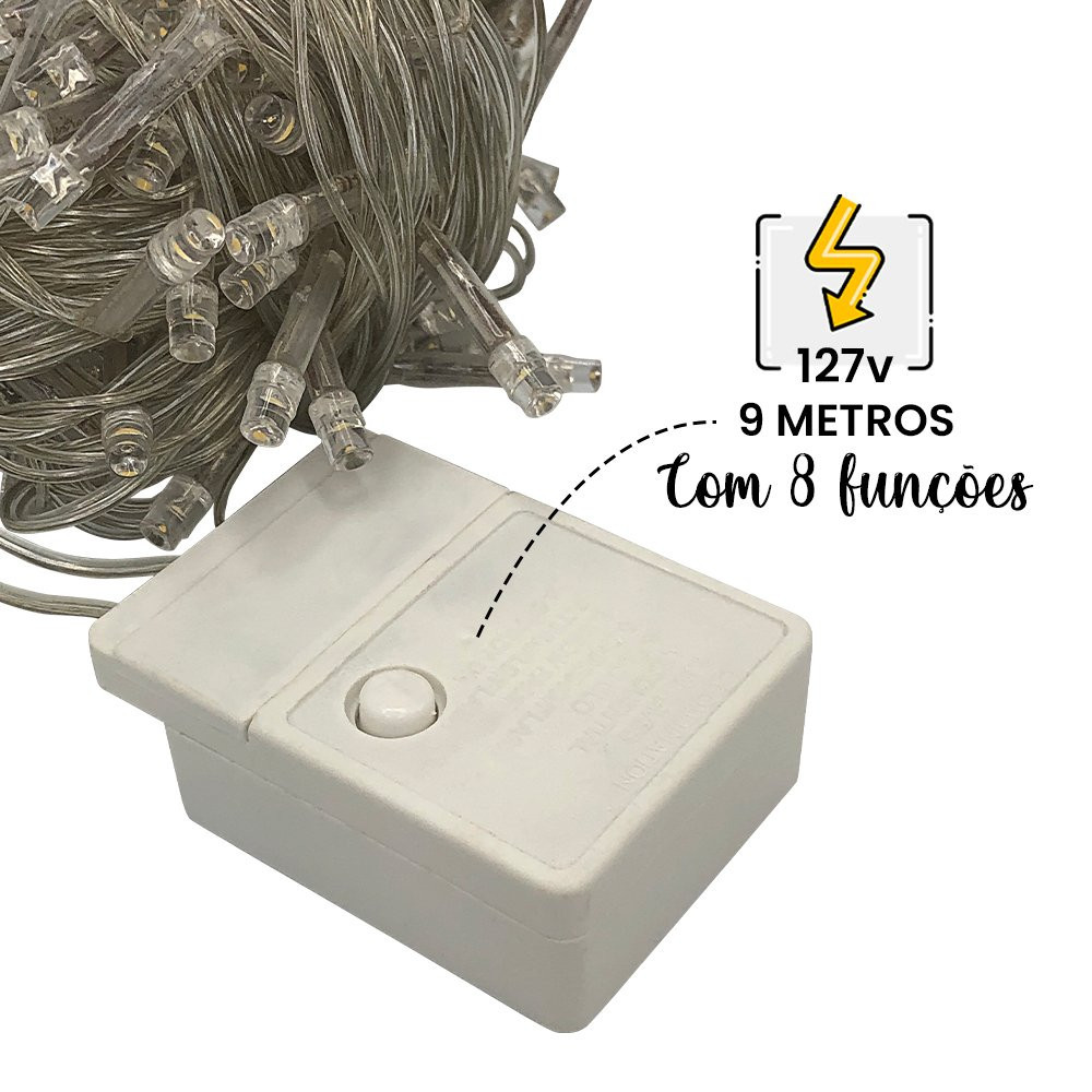 Varal Pisca Pisca 100 LEDs Coloridos de 9 Metros com 8 funções - 127v ...