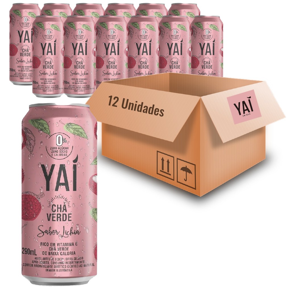 Kit c/ 12und Chá Verde YAI Sabor Lichia Lata 290ml | Shopee Brasil