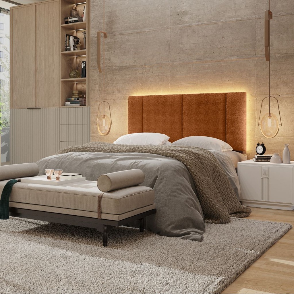 Cabeceira Estofada Cama Box Casal com LED Star 140 cm | Shopee Brasil