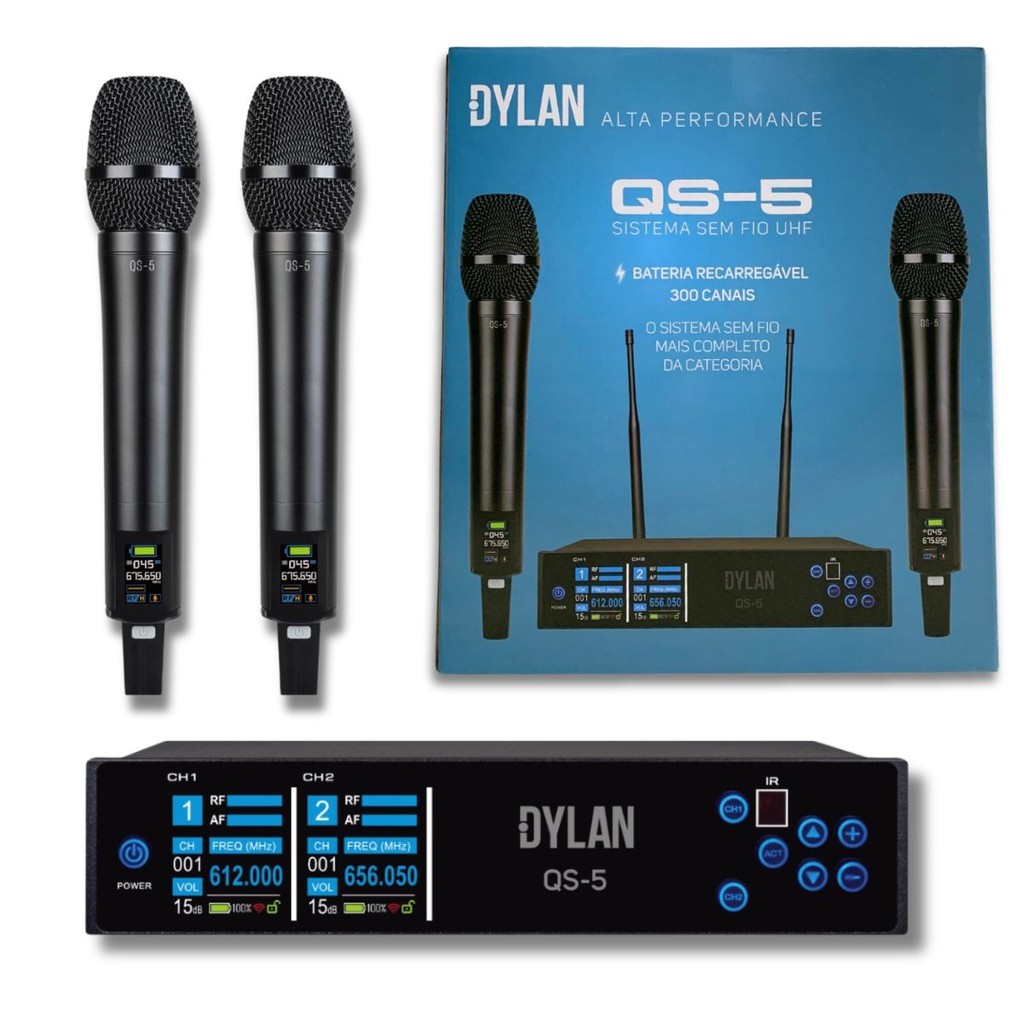 Microfone Sem Fio Duplo Dylan QS-5 Bateria Recarregável | Shopee Brasil