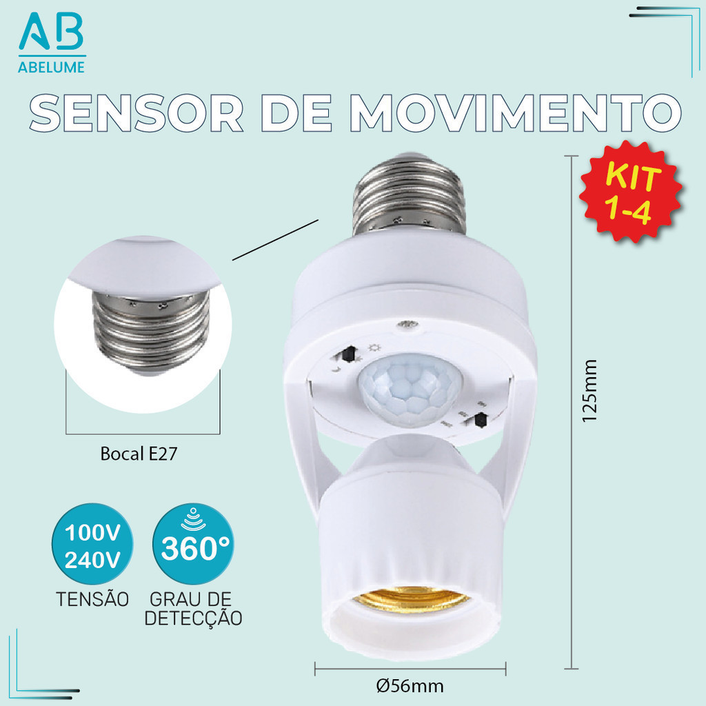 Kit 4 Sensor de Movimento para lâmpada Soquete E27 c/ sensor de ...