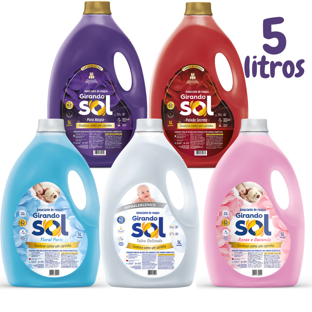 Amaciante de Roupas Girando Sol 5 Litros Rende 62 Lavagens | Shopee Brasil