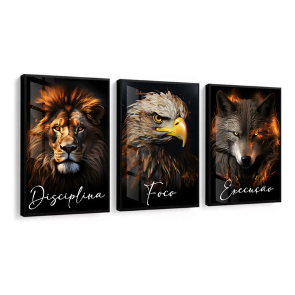 KIT 3 Decorative Frames Discipline Execution Focus Lion Office | Shopee ...