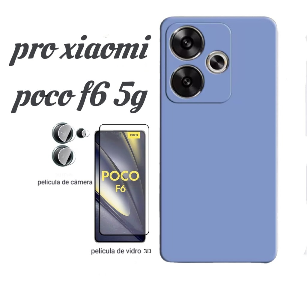 Capa Poco F6 Capinha Anti Impacto silicone líquido + película Vidro 3d + película de câmera ...