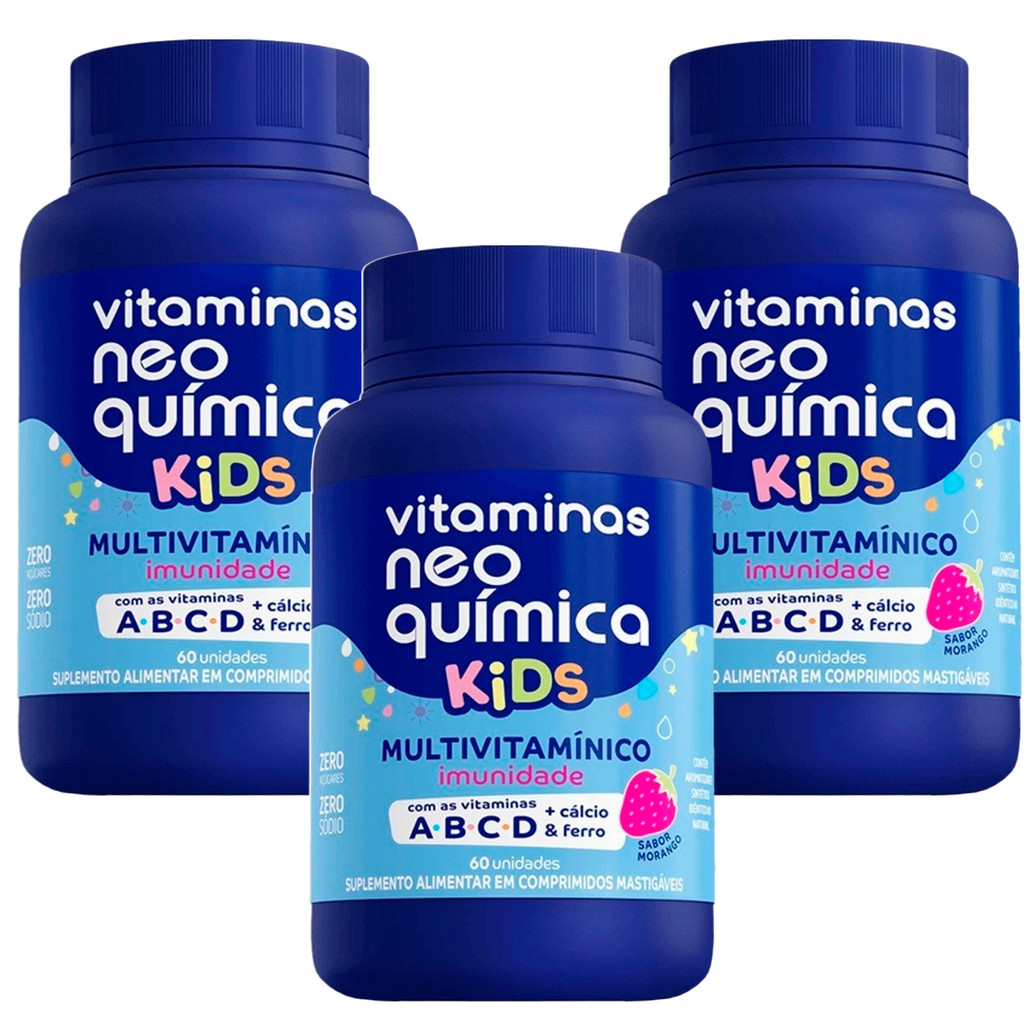 Vitaminas Neo Química Kids 60 Comprimidos Sabor Morango | Shopee Brasil
