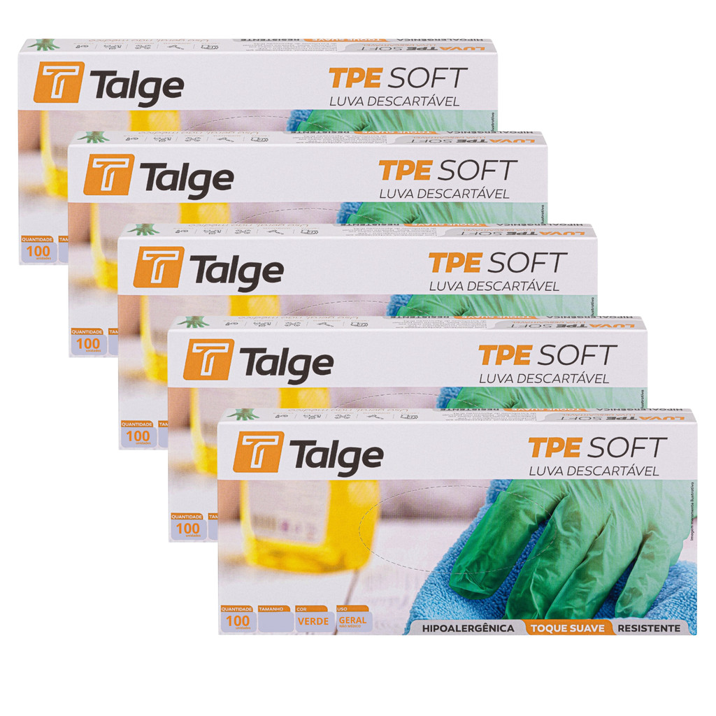Talge Verde Luva Descartável Tpe Soft 100 Unidades Kit com 5 | Shopee ...