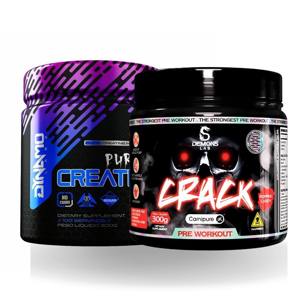 Kit Pré Treino Crack 300g Demons Lab + Creatina Pura 300g Dynamo Labz | Shopee Brasil
