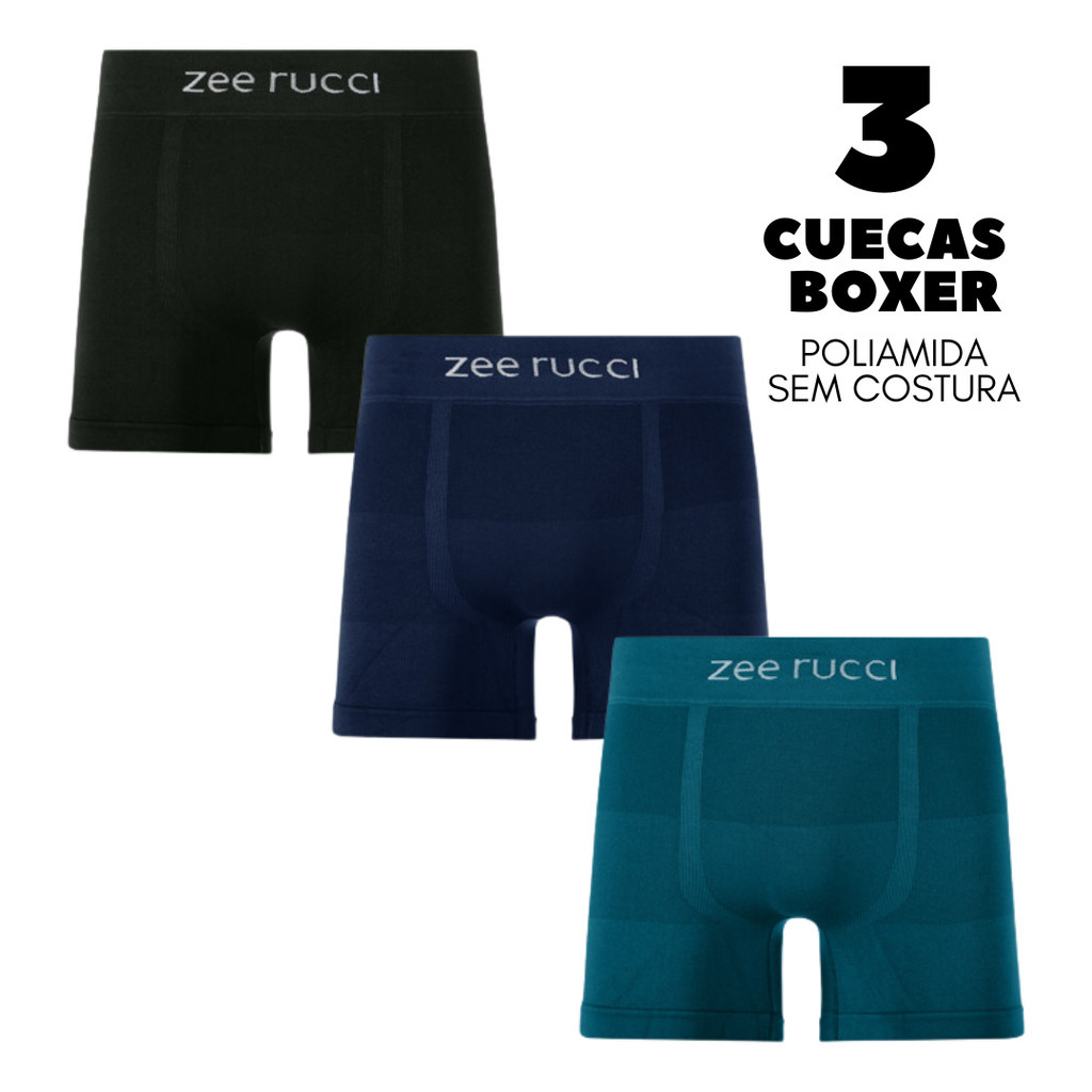 Kit 3 Cuecas Boxer ZEE RUCCI Sem Costura em Poliamida 1882 | Shopee Brasil