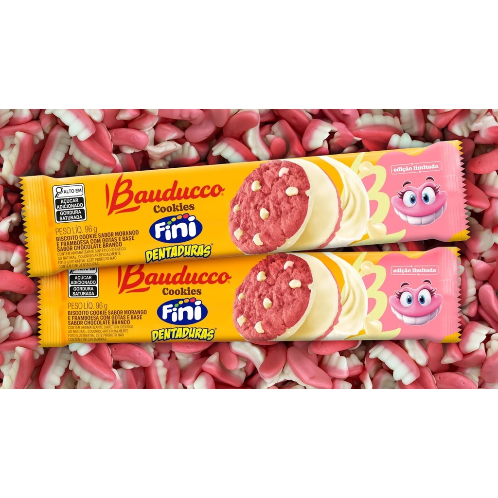 Kit 2 Bauducco Cookies Fini Dentaduras Sabor Morango e Framboesa com ...