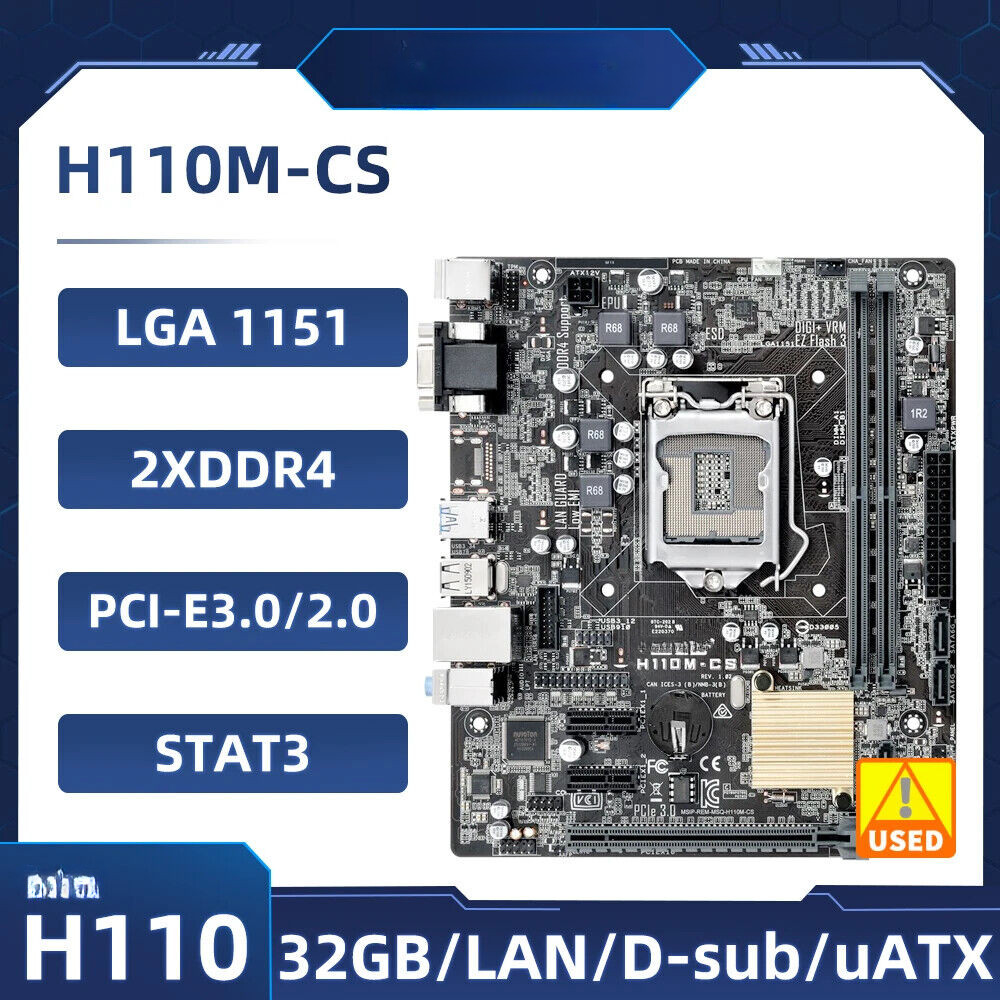 Placa-Mãe H110M-CS Usada 1151 DDR4 PCI-E 3.0 Para Core i3-7300T i5 ...