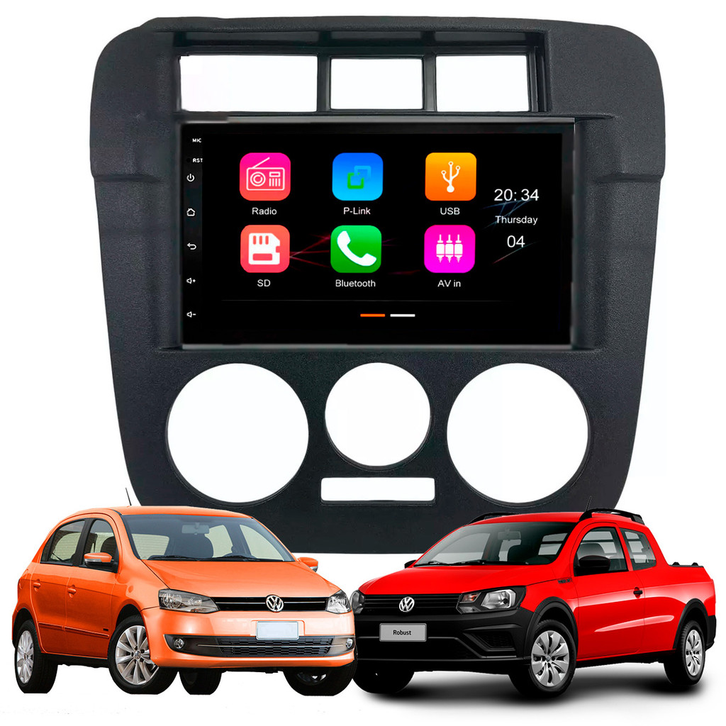 Central Multimídia 7 Polegadas MP5/BT CarPlay Android + Moldura Preta Saveiro Gol Parati G4 ...