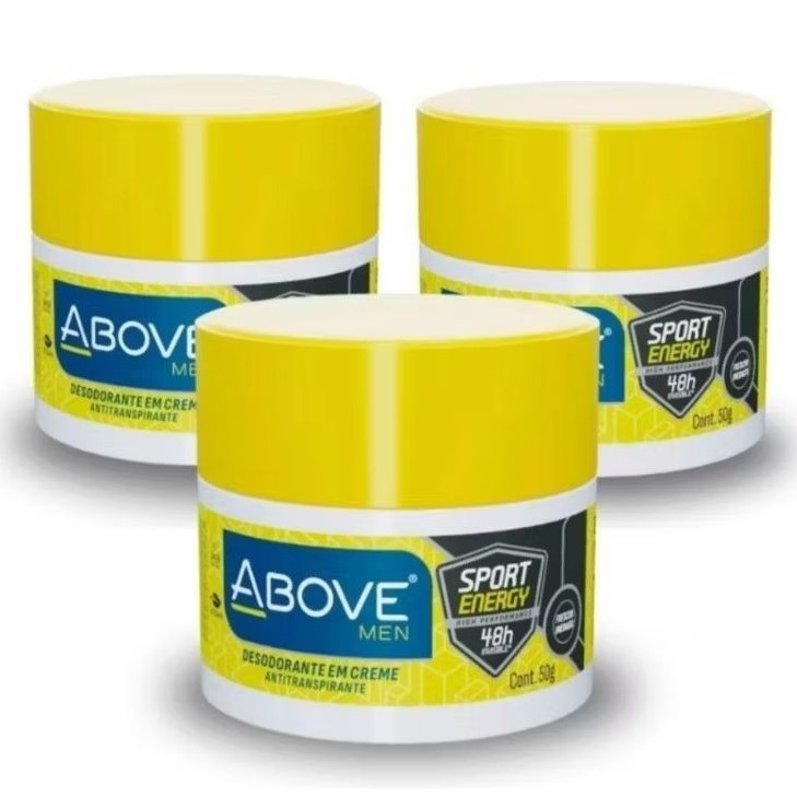 Kit 3 desodorante creme ABOVE MEN SPORT energy 50g cada | Shopee Brasil