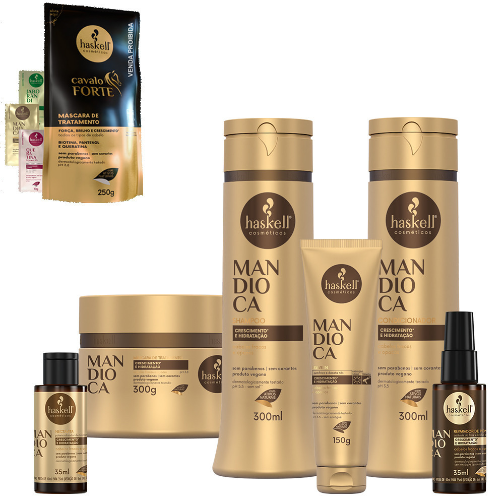 Kit Mandioca Sh Cond 300ml Másc 300gr + 3 Itens Haskell | Shopee Brasil