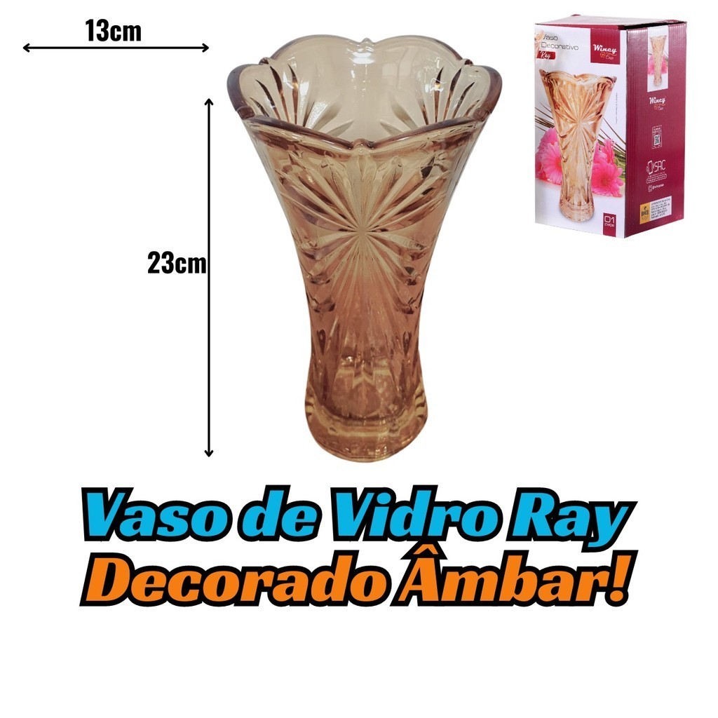 Vaso De Vidro para flores Ray Ambar - WINCY Ref: DED02079 13 X 8,5 X ...