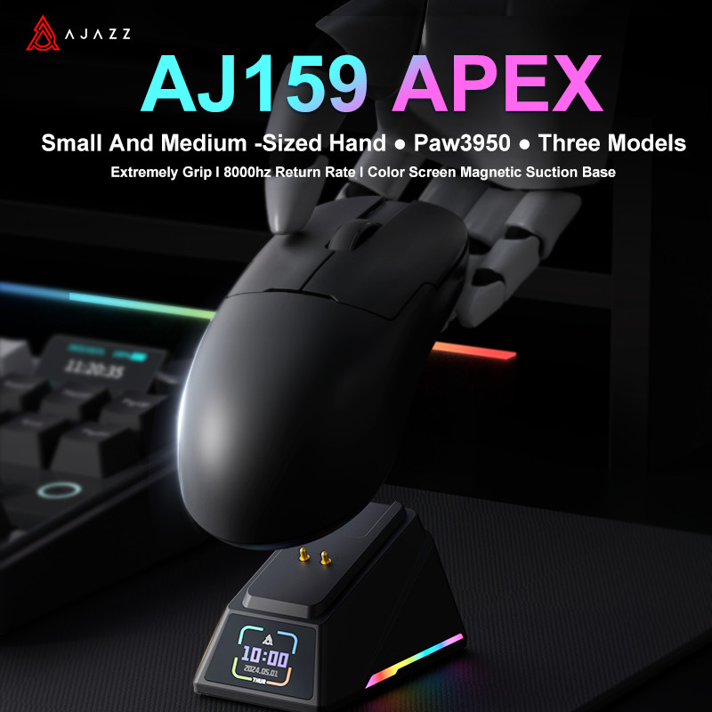 Mouse Gamer Sem Fio AJAZZ AJ159 APEX/AJ159PRO Com Base De Carregamento Magnética RGB Leve ...