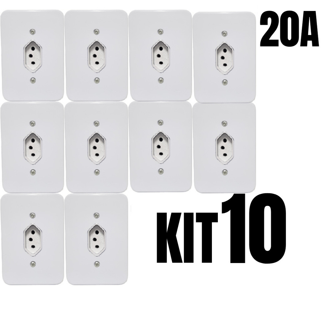 Kit 10 tomada simples conjunto 4x2 com 1 2p+t 20a 250v branco | Shopee ...