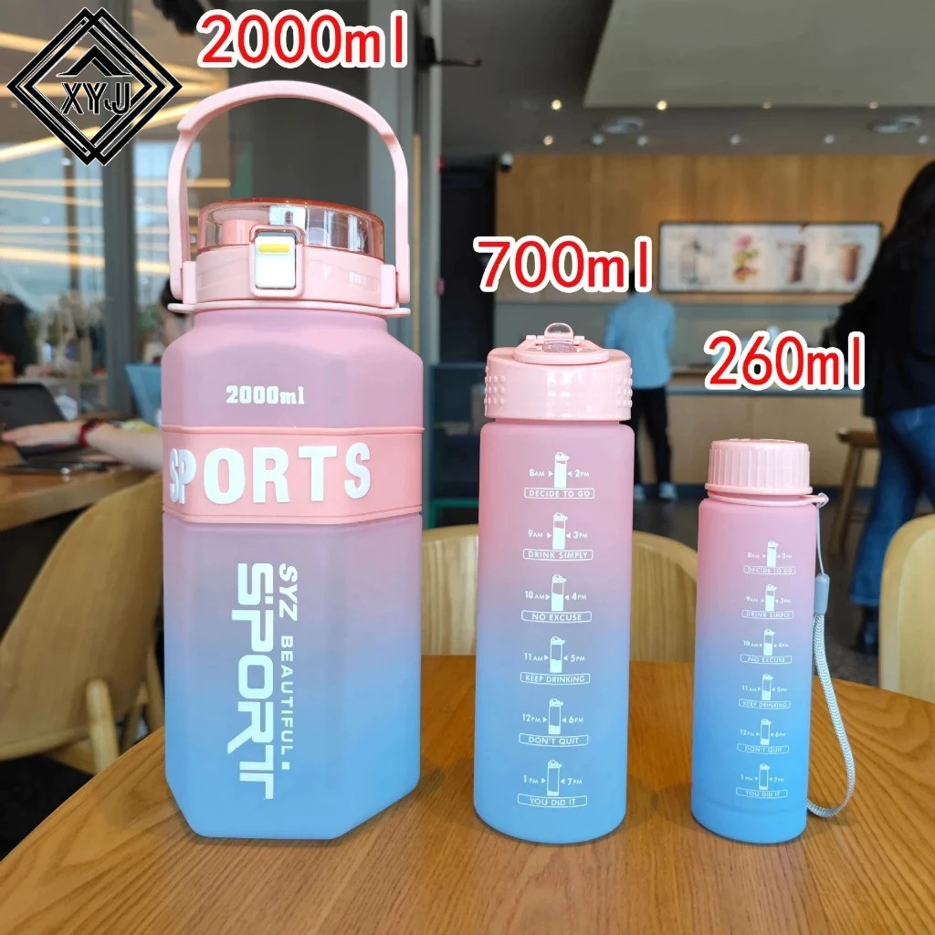 Kit 3 Garrafas Squeeze Motivacionais Portátil Garrafa Água Academia Com 2L e 700ml e 260ml C ...