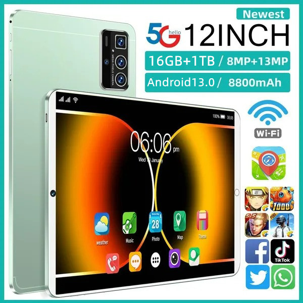 2024 Novo Tablet 4K Tela HD WiFi PC Ten Core 5G 4G Rede Android 13 IPS ...