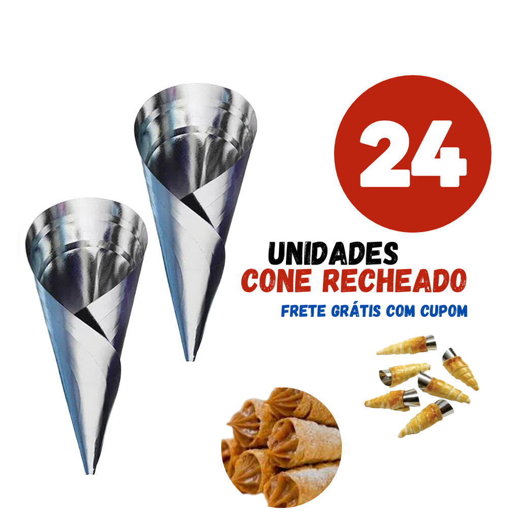 24 Forma de Cone para Doces Canudo de Doce de Leite Numero 2 Recheio de Chocolate Casquinha de ...