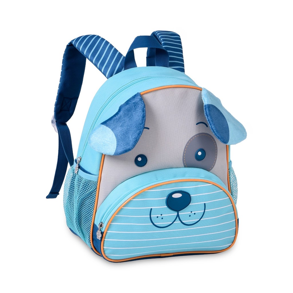 MOCHILA INFANTIL CACHORRO AZUL/CINZA COSTAS | Shopee Brasil