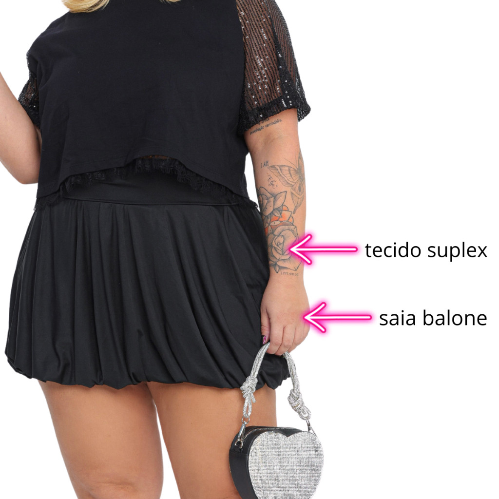 Saia Balone Curta Preta Plus Size | Shopee Brasil