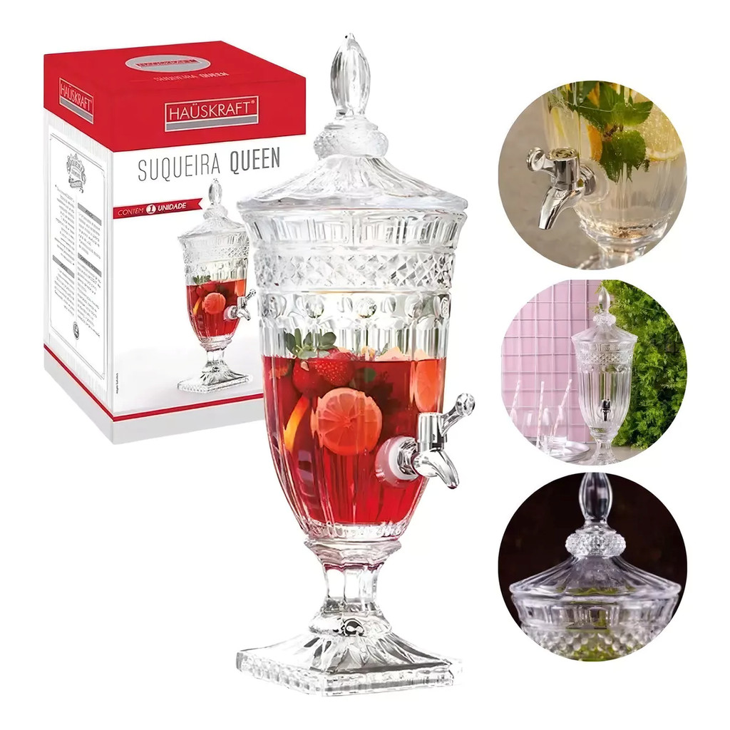 Suqueira De Vidro 1,8L Dispenser Com Toneirinha Suco Agua Saborizada ...