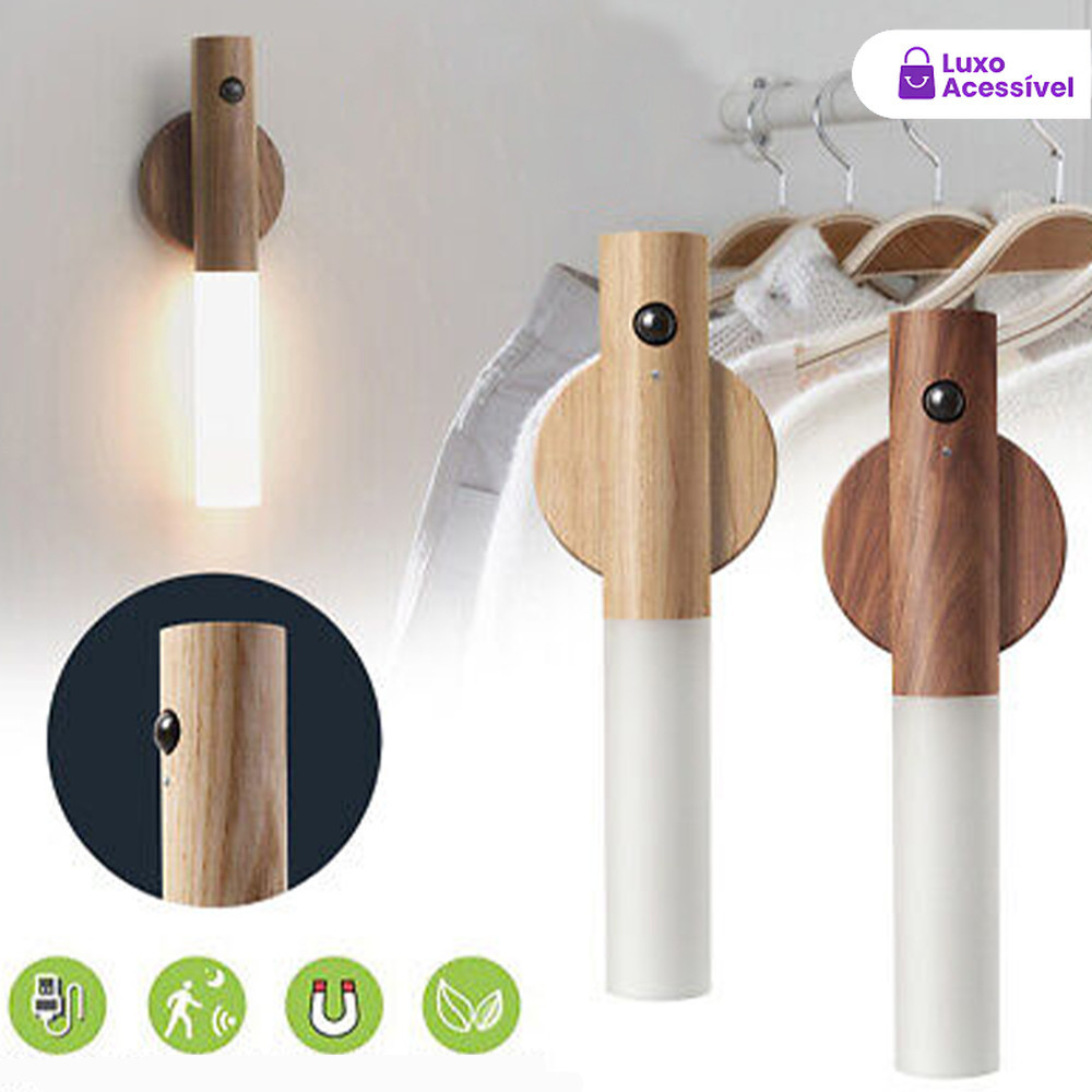 Luminaria Led Recarregavel Sensor Movimento Arandela Madeira ...