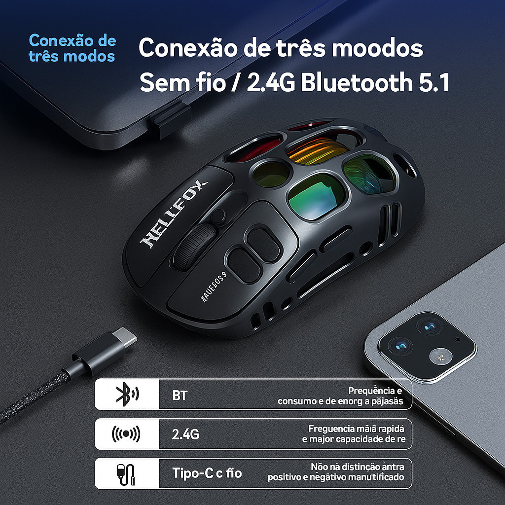 Mouse Gamer Sem Fio Rgb 2400dpi 6 Botões Bluetooth Usb | Shopee Brasil