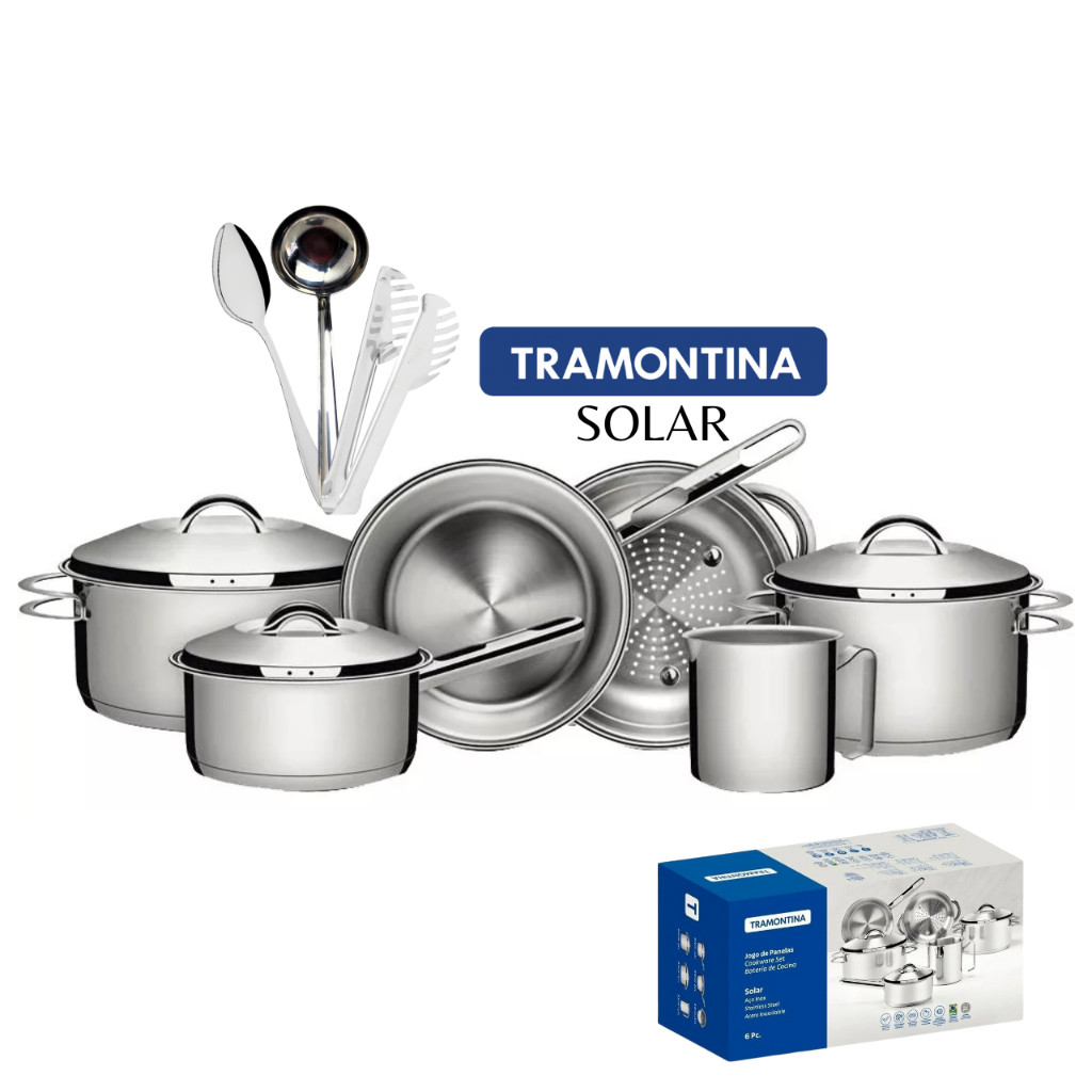 Kit Jogo de Panelas Tramontina Solar 6 Pçs Indução Colher Arroz Concha ...