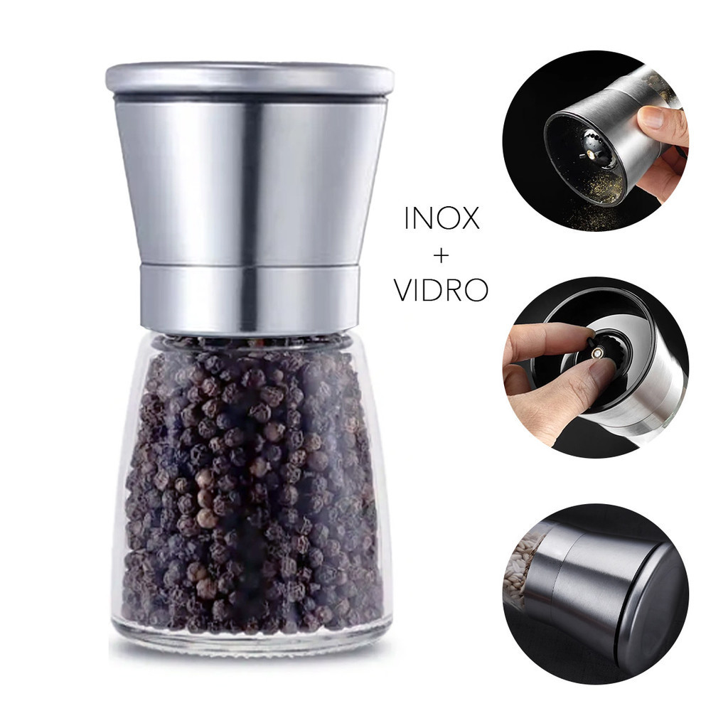 Moedor de Sal e Pimenta Temperos Especiarias Aço Inox Vidro 180ml ...