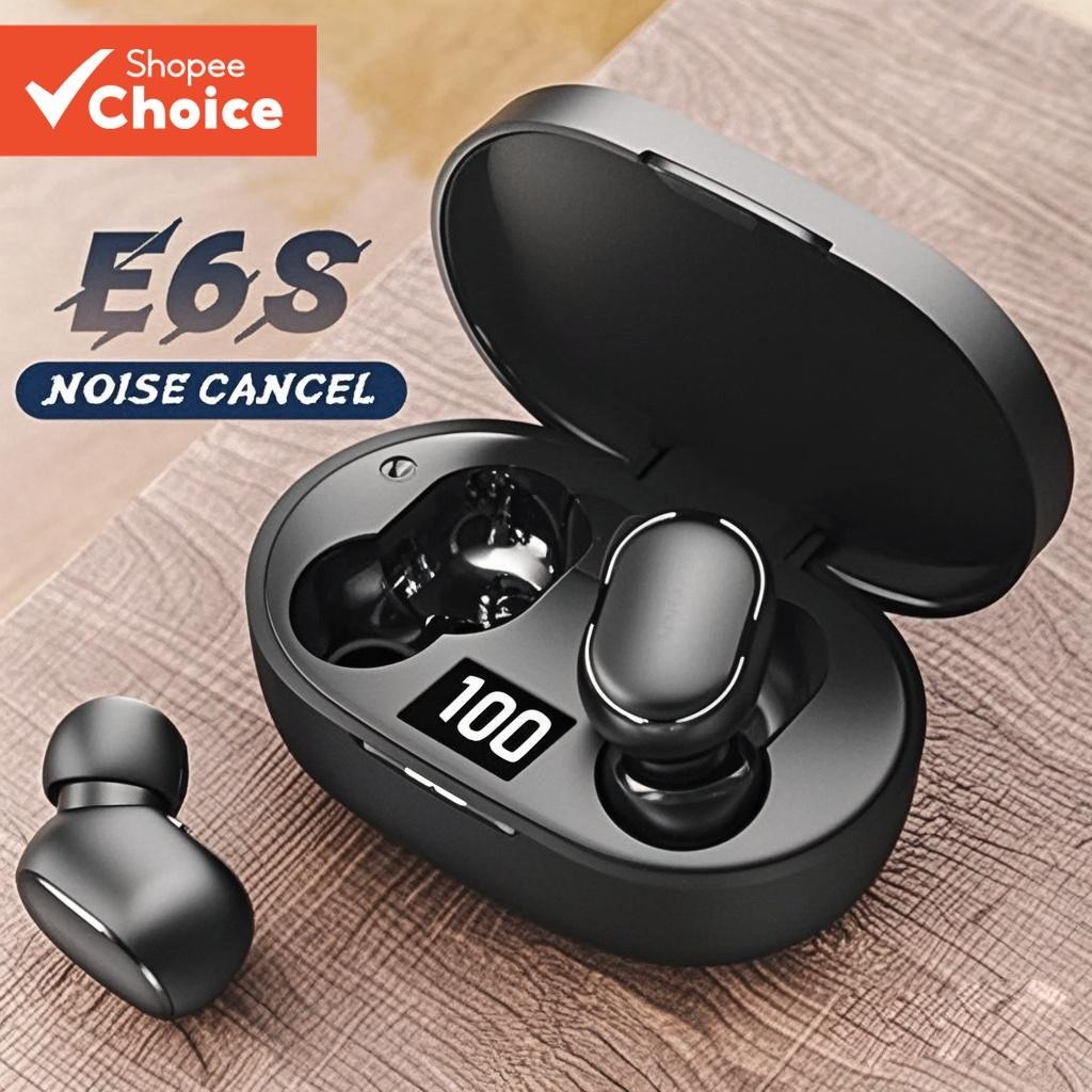 E6S Cor Preta Fones De Ouvido Sem Fio TWS Bluetooth Com Microfone Estéreo Som Cancelamento Ruído ...