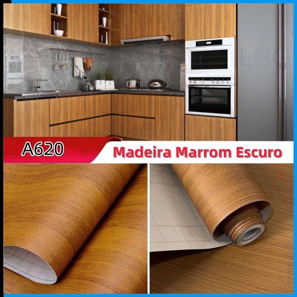 Kit de Papel Contact Adesivo Madeira Peroba Rosa Rolo 5 Metros/Envelopamento/caza/Móveis ...