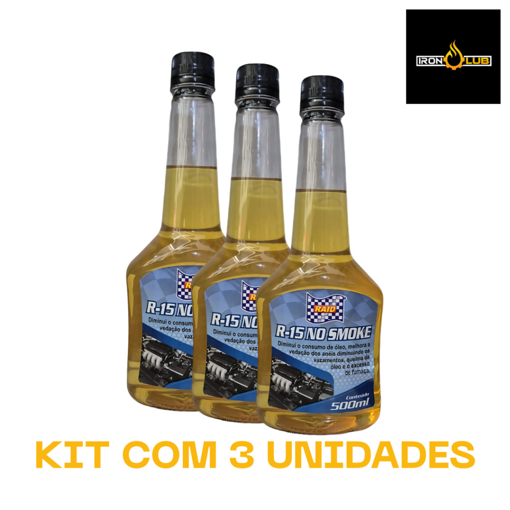 KIT 3 RAID ADITIVO DE MOTOR R-15 NO SMOKE DE 500ML | Shopee Brasil