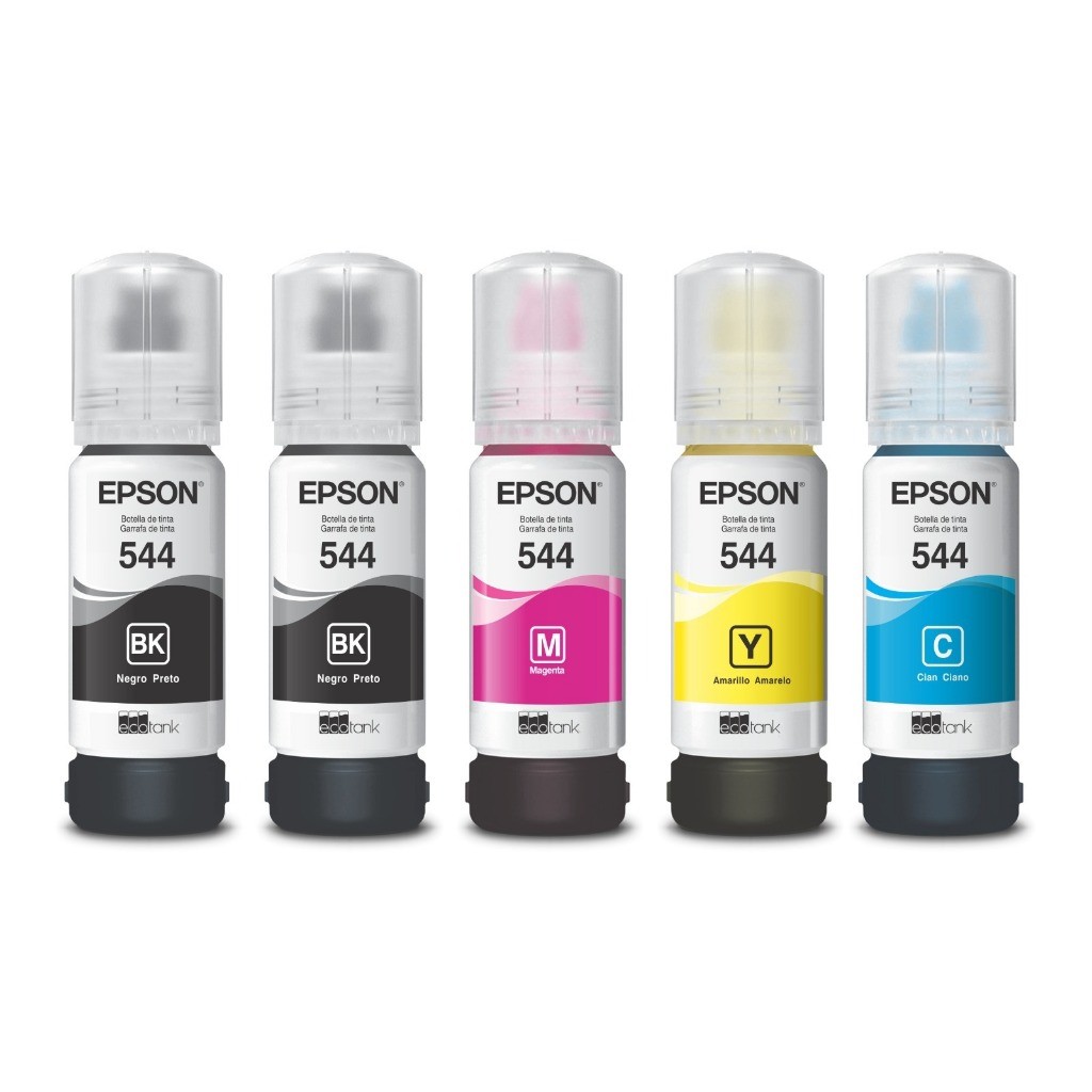 KIT 5 TINTAS ORIGINAL EPSON T544 L3110 3210 L3250 B Y C M | Shopee Brasil