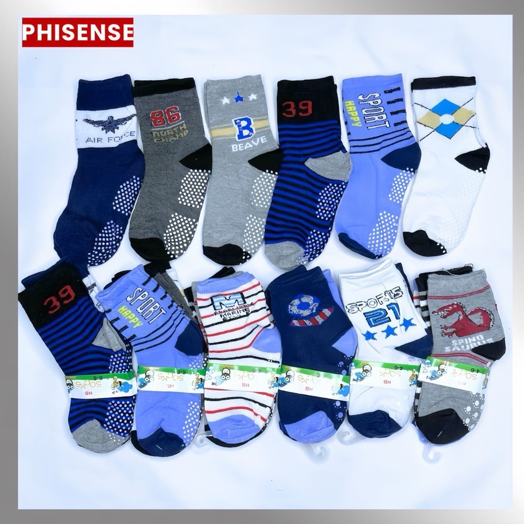 Kit 12 Pares Meias Infantil Menino Estampada Antiaderente / De 2 a 4 ...