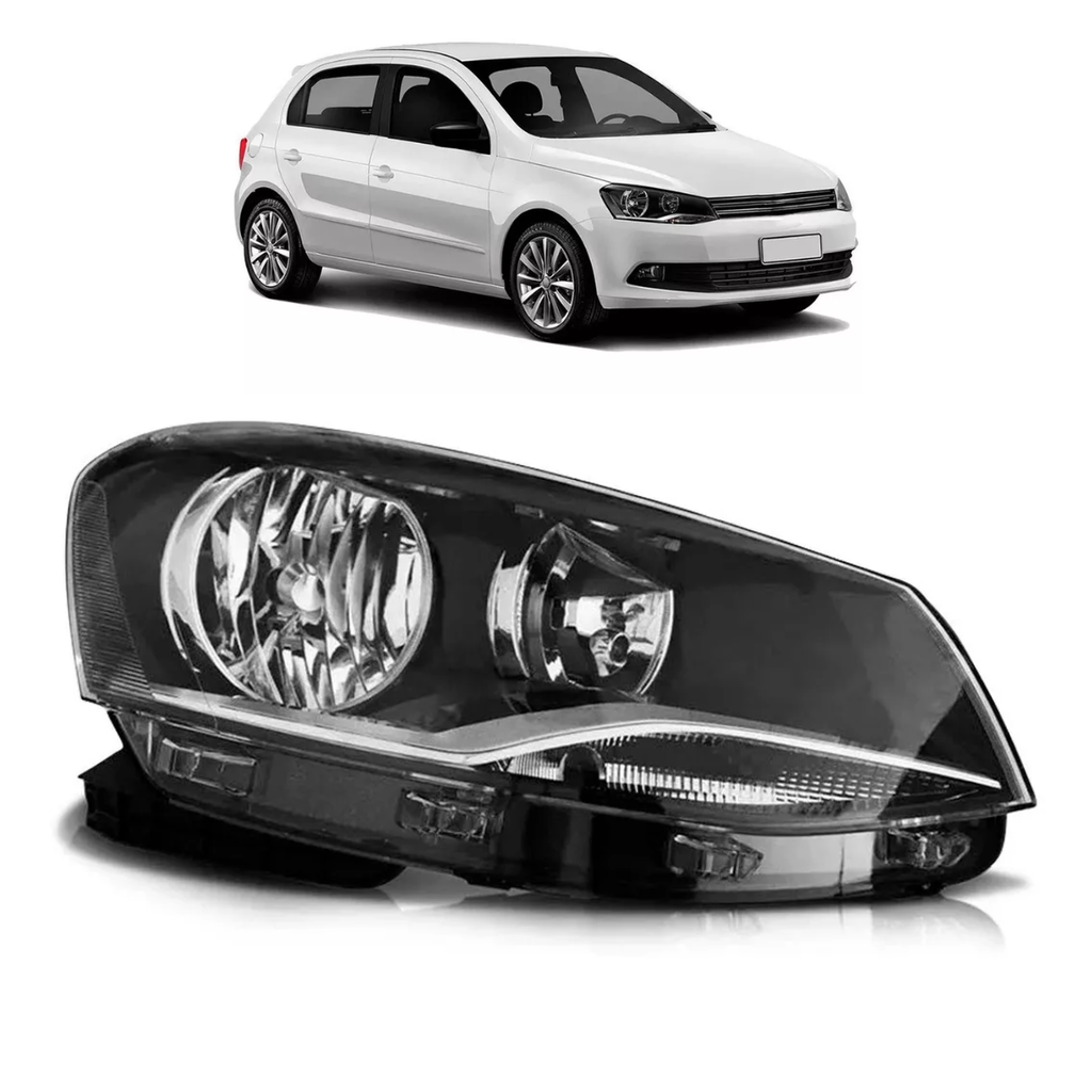 FAROL VW GOL 13/16 G6 FOCO DUPLO CROMADO MASCARA NEGRA LD | Shopee Brasil
