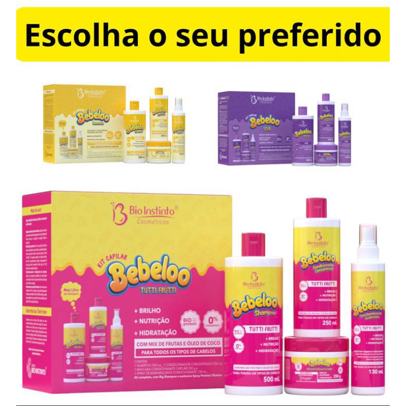 Kit Bio Instinto Tutti Fruti Uva Melancia A Sua Escolha Cabelos Lisos Ondulados Ressecados