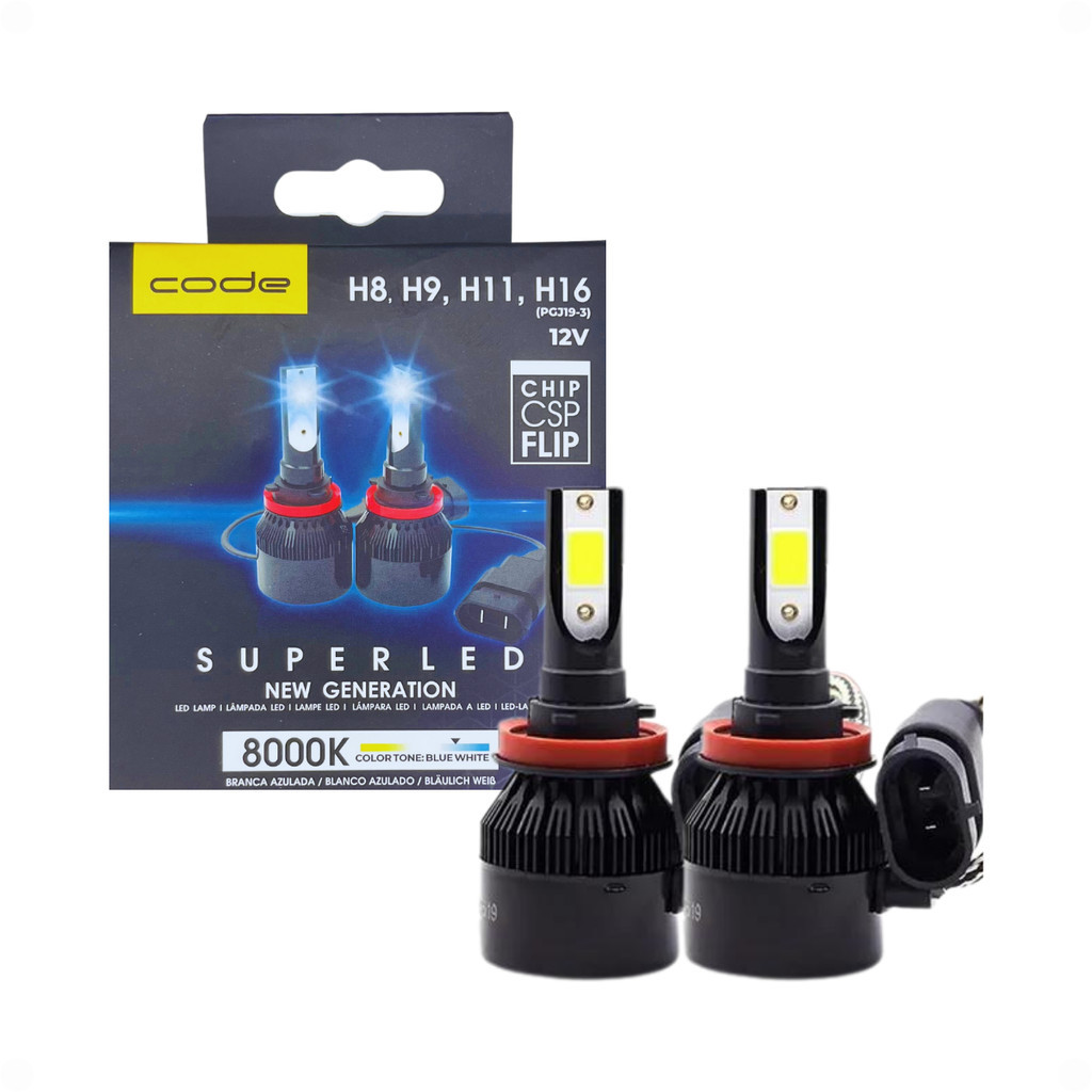 Par Lâmpadas Super Led H8 H9 H11 H16 8000K 12V LED CHIP CSP Code Tech ...