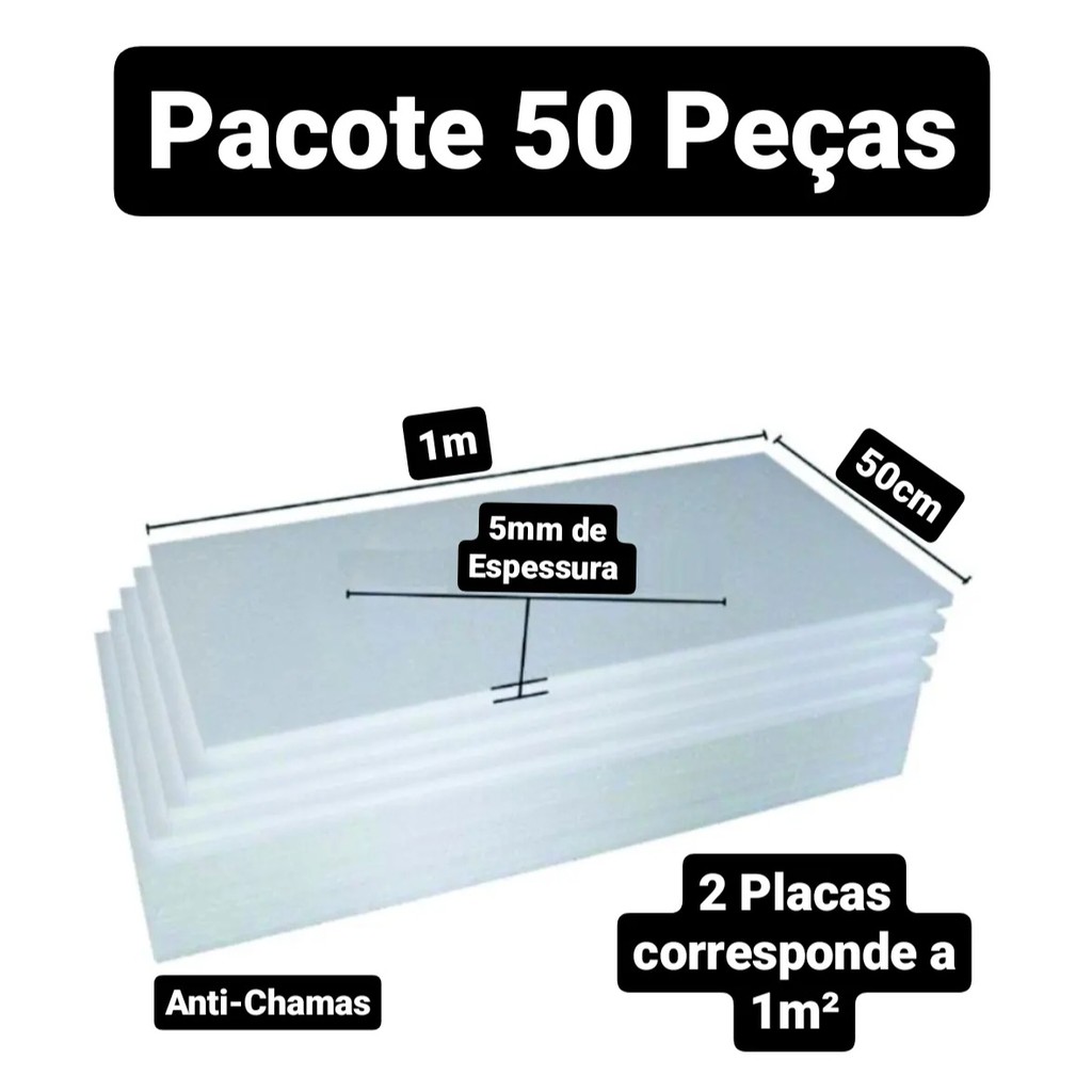 50 PLACAS DE ISOPOR EPS ANTICHAMAS ESPESSURA 0,5 CM, TAMANHO 100 X 50CM | Shopee Brasil