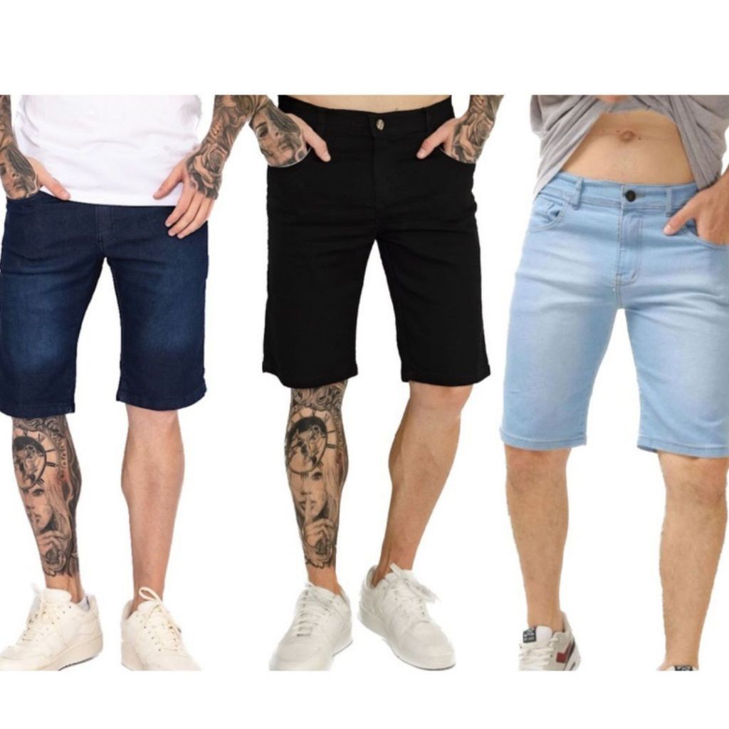 kit 3 Bermuda Jeans Masculina Elastano | Shopee Brasil